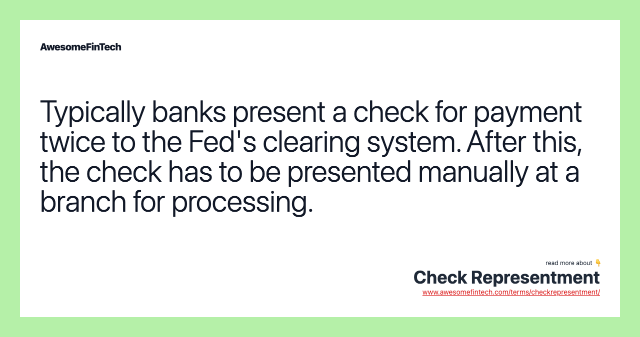 Check Representment | AwesomeFinTech Blog