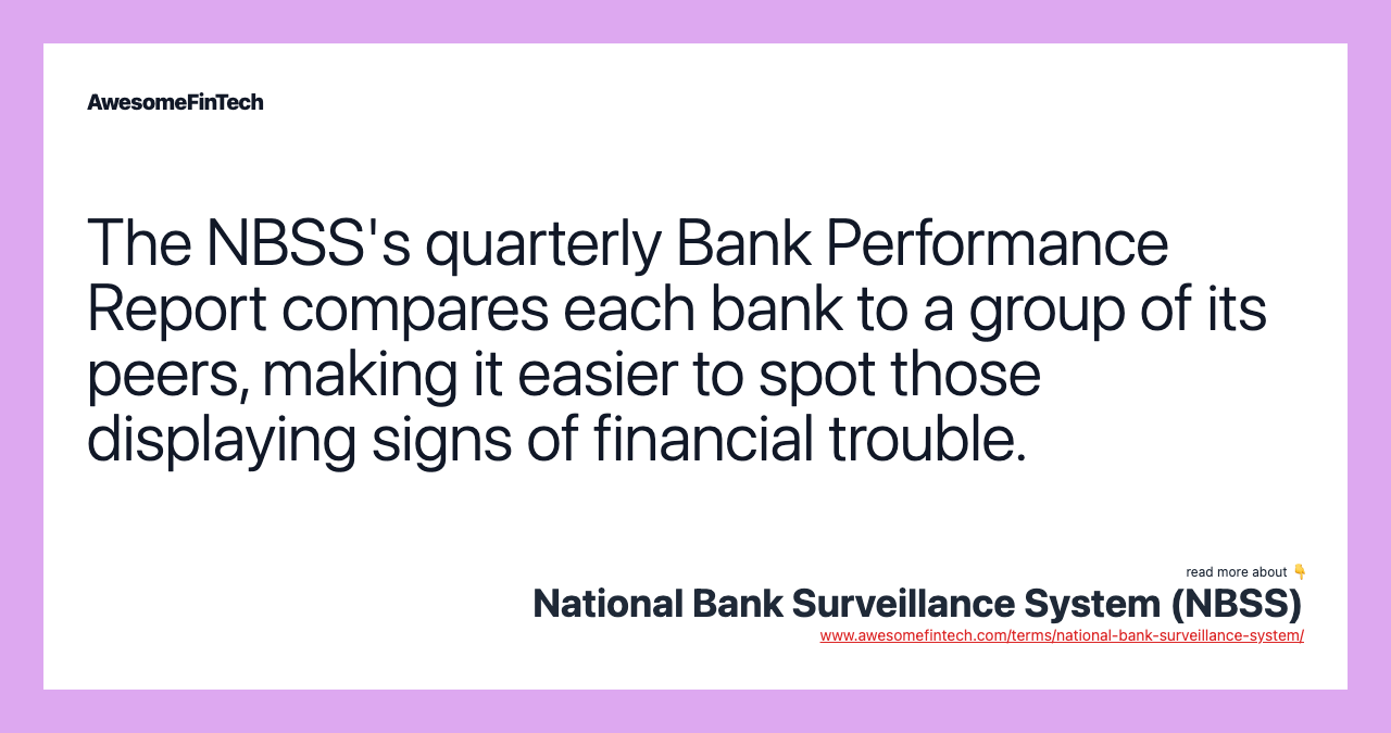 National Bank Surveillance System (NBSS) | AwesomeFinTech Blog