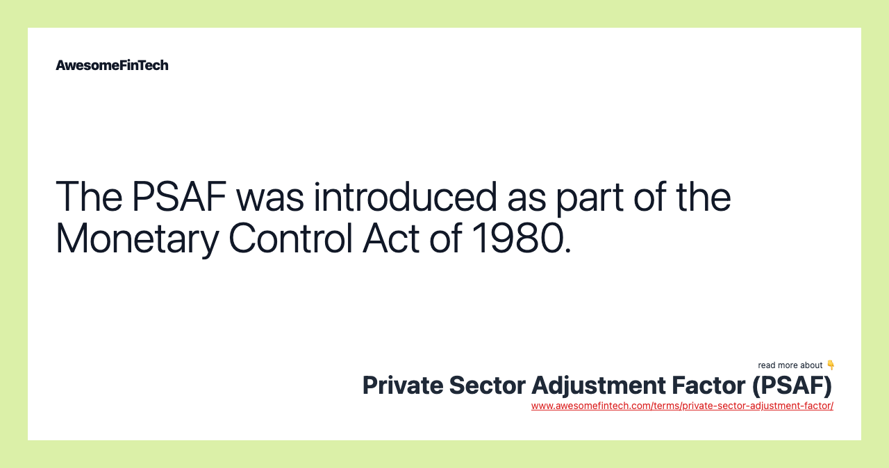Private Sector Adjustment Factor (PSAF) | AwesomeFinTech Blog