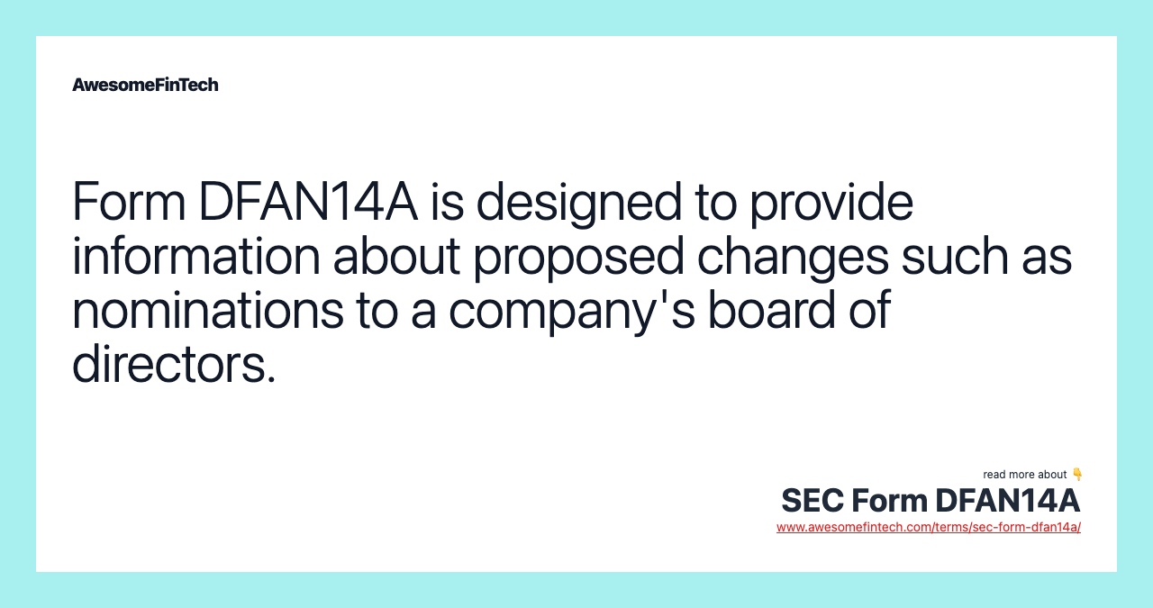 SEC Form DFAN14A | AwesomeFinTech Blog