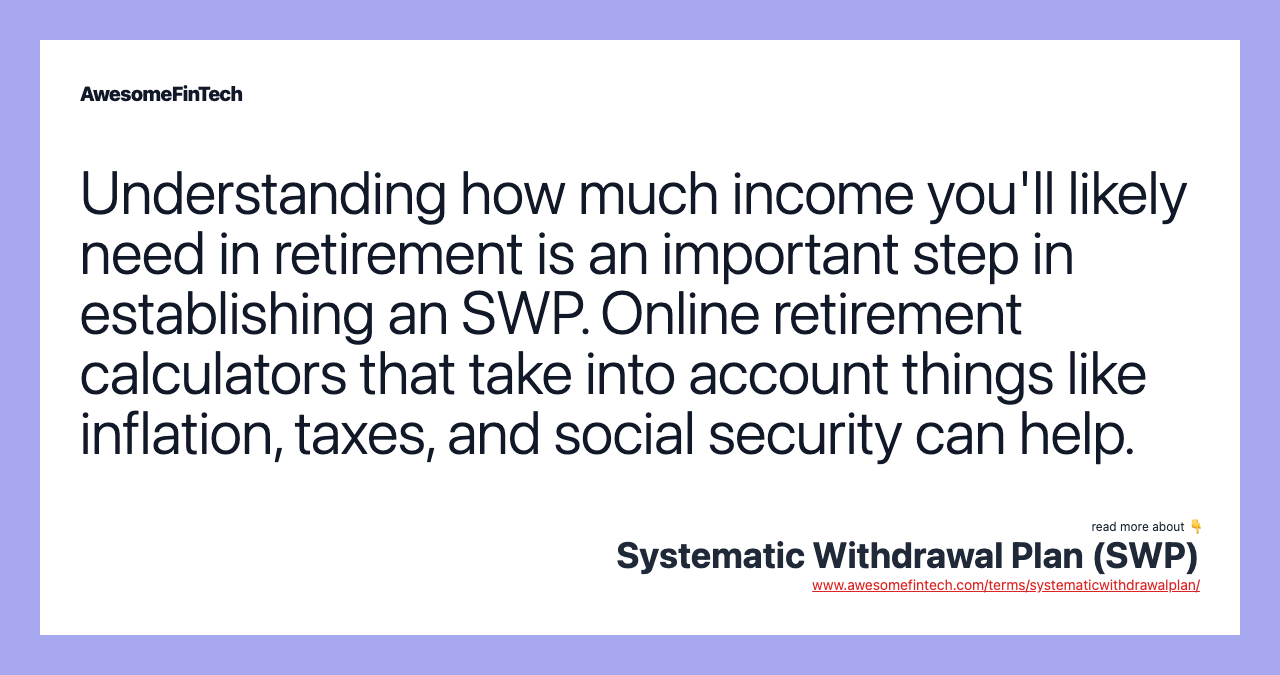 Systematic Withdrawal Plan (SWP) | AwesomeFinTech Blog